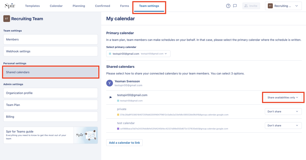 Change the calendar sharing settings